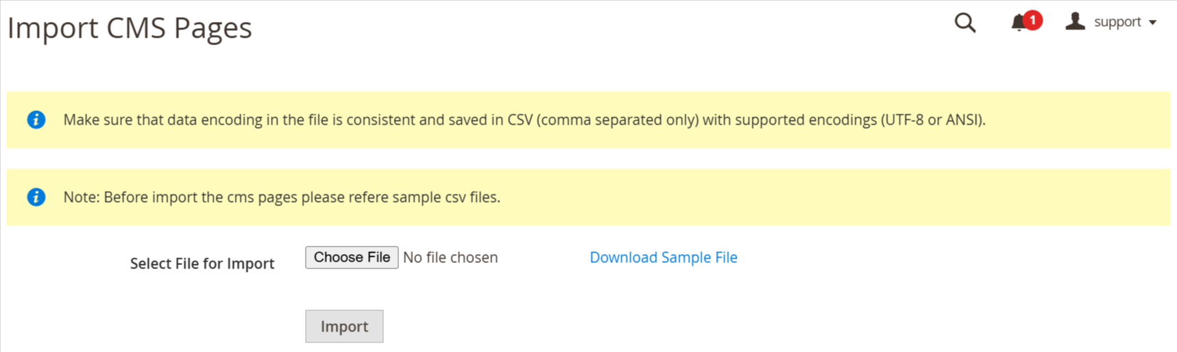 Import Export CMS Pages Extension for Magento 2